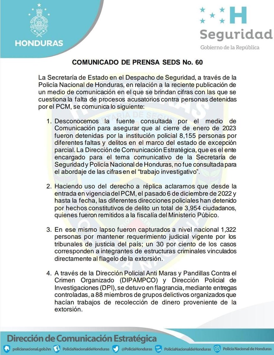 Policía Nacional De Honduras On Twitter 🚨 Comunicado🚨 La Secretaría