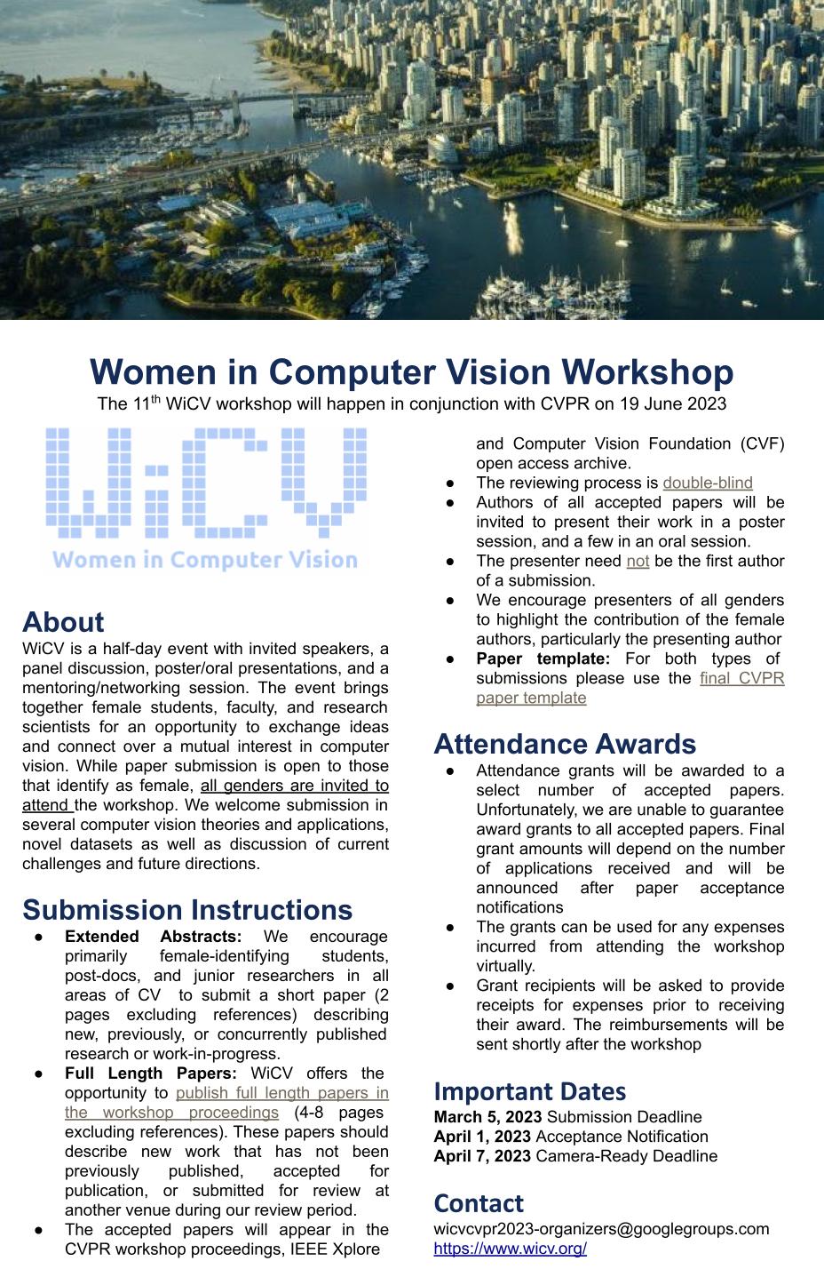 #CVPR2023 on Twitter: "RT @WiCVworkshop: Call for submissions! The 11th Women in Computer Vision ...
