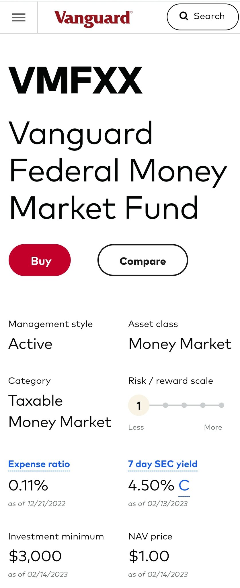 Vanguard money market account store