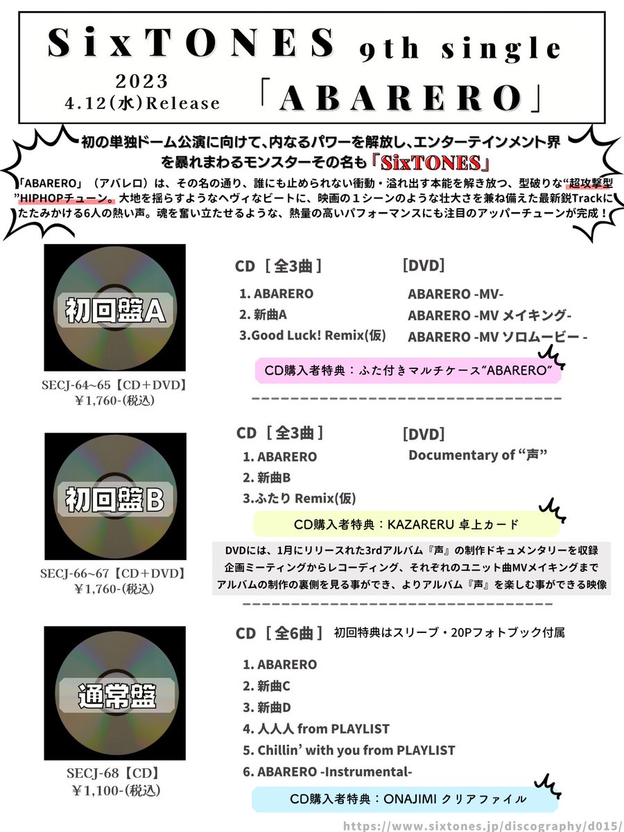 SixTONES info on Twitter: "#SixTONES「ABARERO」 CD購入者特典 詳細決定 ️‍🔥 初回盤A：ふた付きマルチケース“ABARERO” 初回盤B ...