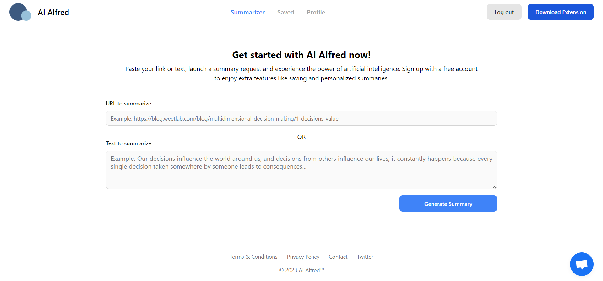 AI Alfred on Twitter: "New feature: text input. We've added the text summary input: you can copy ...