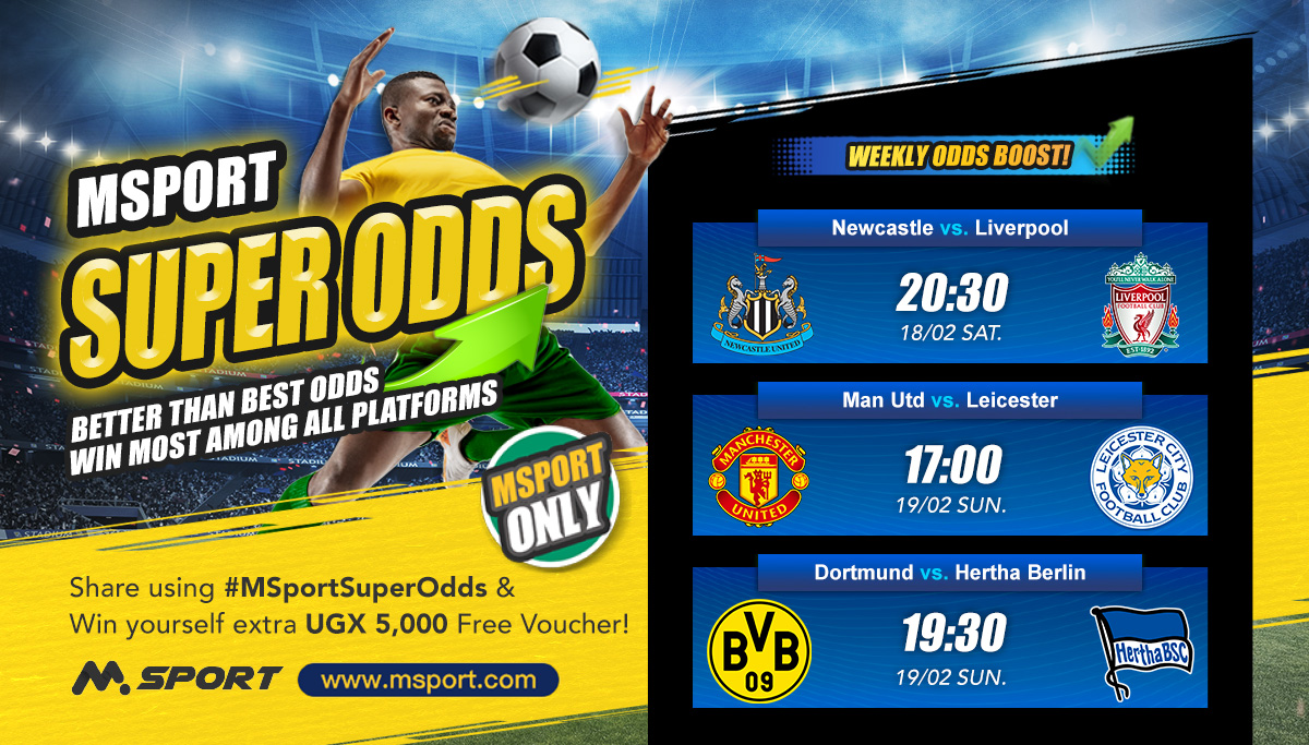 MSport Uganda on Twitter: "The 𝗧𝗼𝗽 𝟯 matches have been boosted from best odds to Super Odds ...
