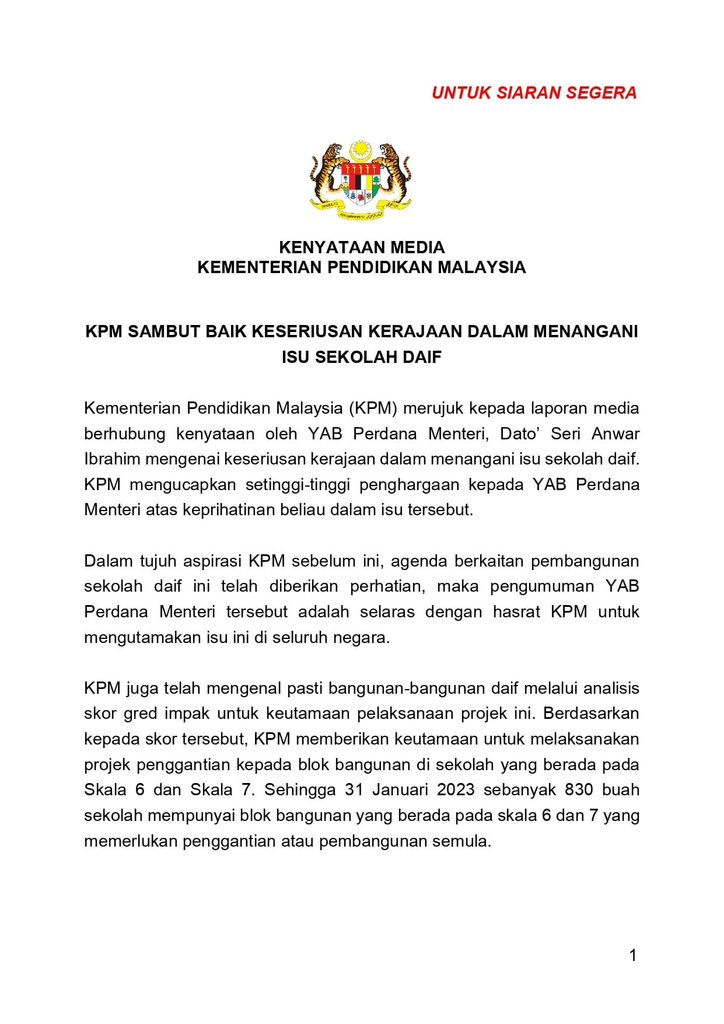 KPM on Twitter: "Kenyataan media berkaitan KPM Sambut Baik Keseriusan Kerajaan Dalam Menangani ...