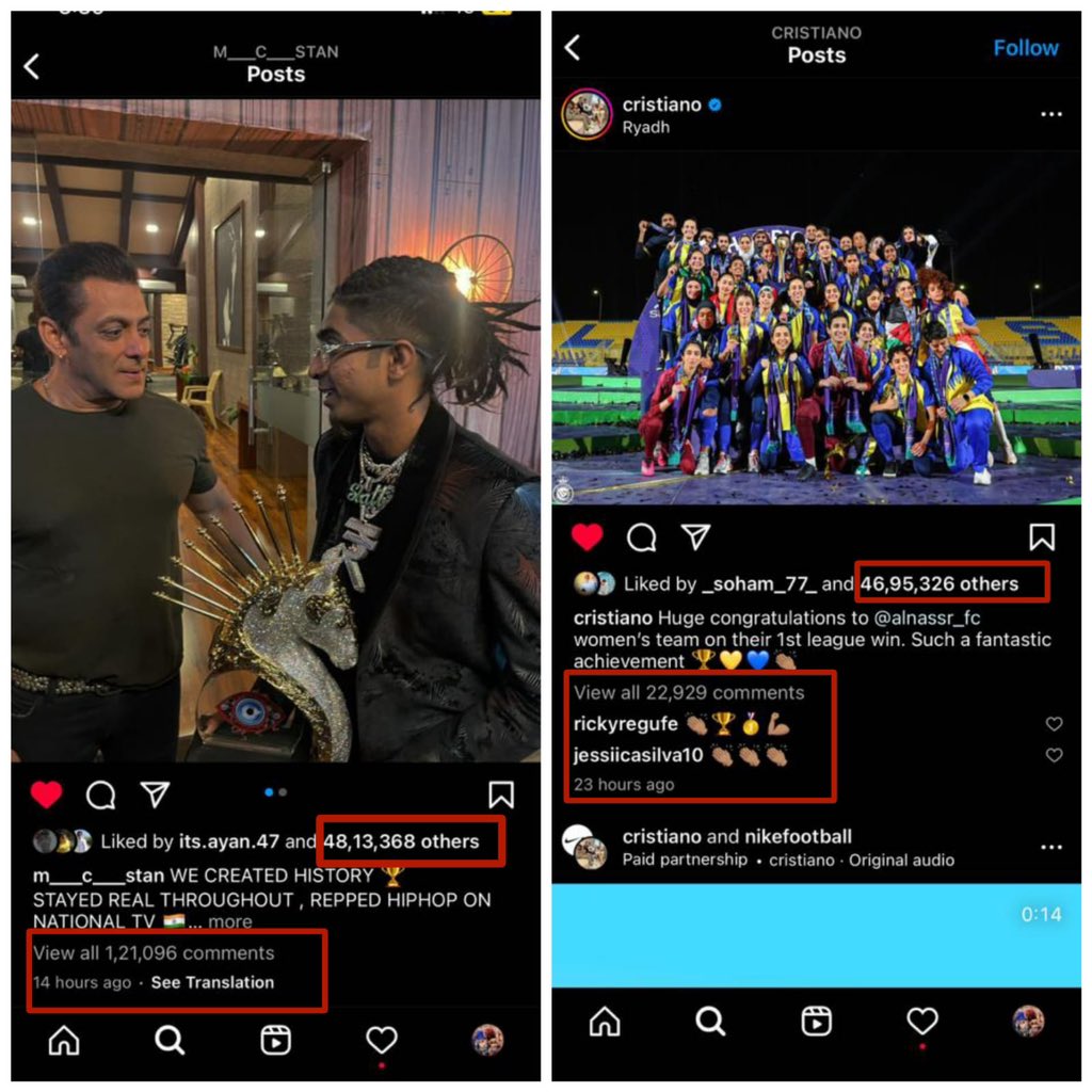 Fawwad Chaus on Twitter: "#MCStan Recent Post Got More likes And Comments Than Cristiano Ronaldo ...