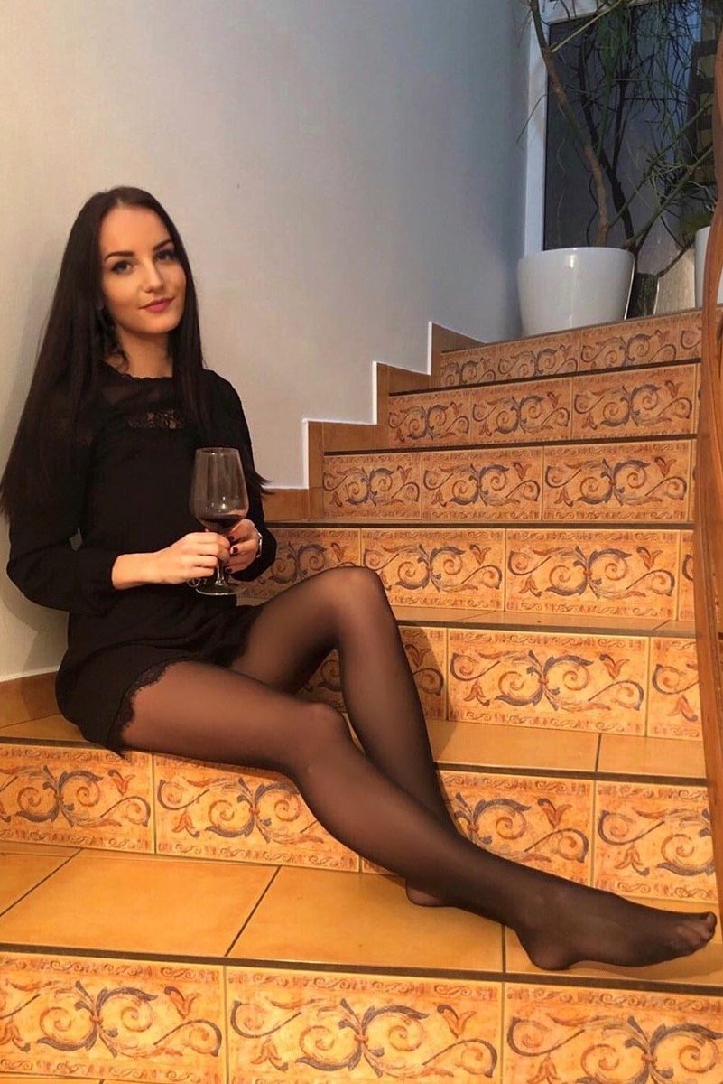Amateur Pantyhose On Twitter Sitting On The Stairs And Drinking Wine