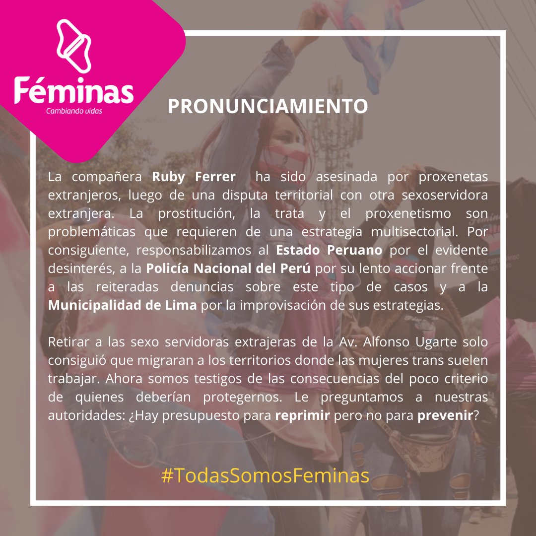 DEMUS on Twitter: "RT @feminasperu: #Pronunciamiento La compañera Ruby Ferrer ha sido asesinada ...