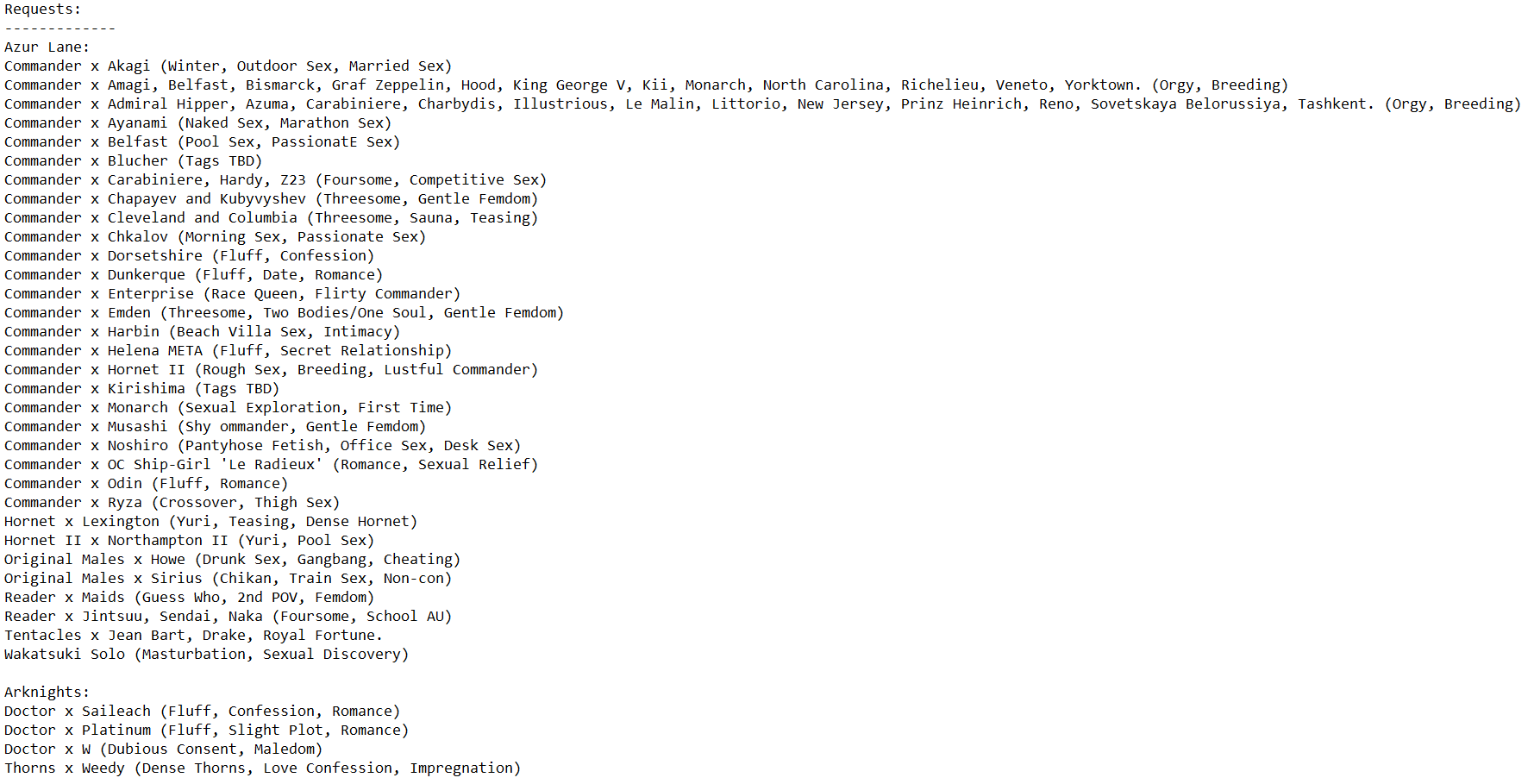 GrandLeviathan🔞 on Twitter: "Requests are now closed~ 69 total (nice) with one completed thus ...