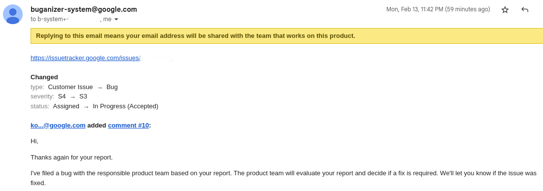 Hemant on Twitter: "One more Accepted by @Google 🥰 Reported on 1st-Jan-2023 🫠🔥🔥 🐞 Bug: Via ...