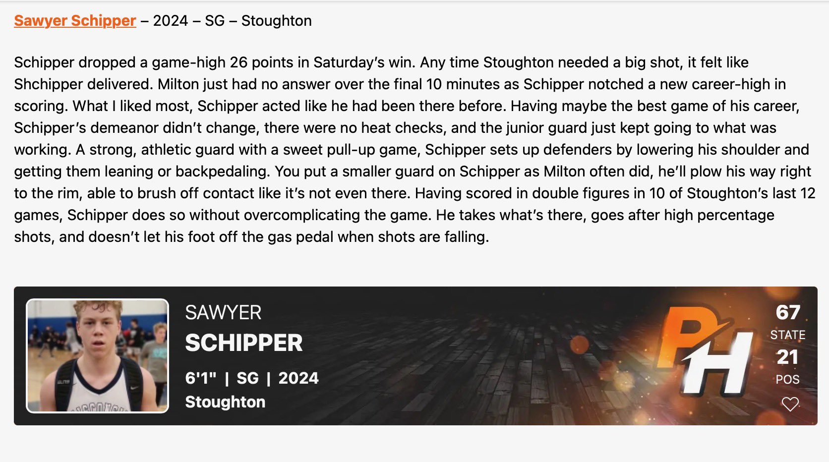 Wisconsin Academy on Twitter: "2023 G Sawyer Schipper (@SawyerSchipper) with a nice write up ...