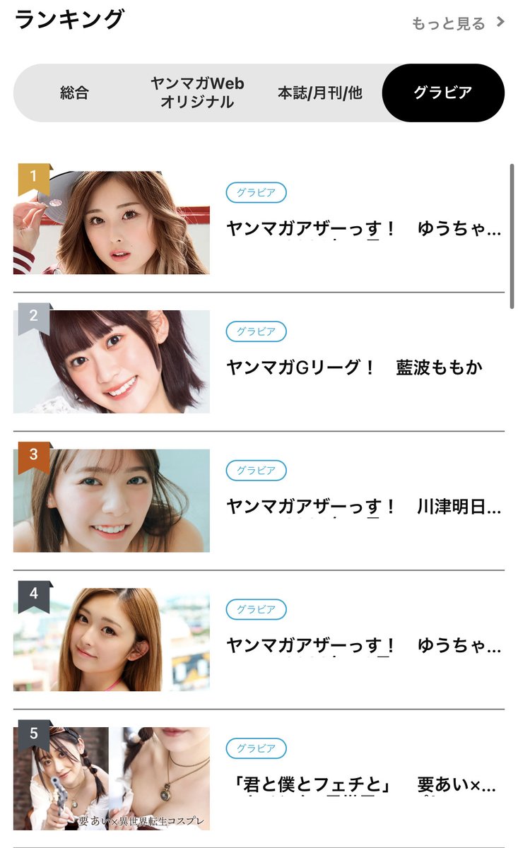 ヤングマガジン編集部 on Twitter: "RT @yanmaga_g: 🎊最新グラビアランキング🎊 第1位『ヤンマガアザーっす！#ゆうちゃみ』 https://yanmaga.jp ...