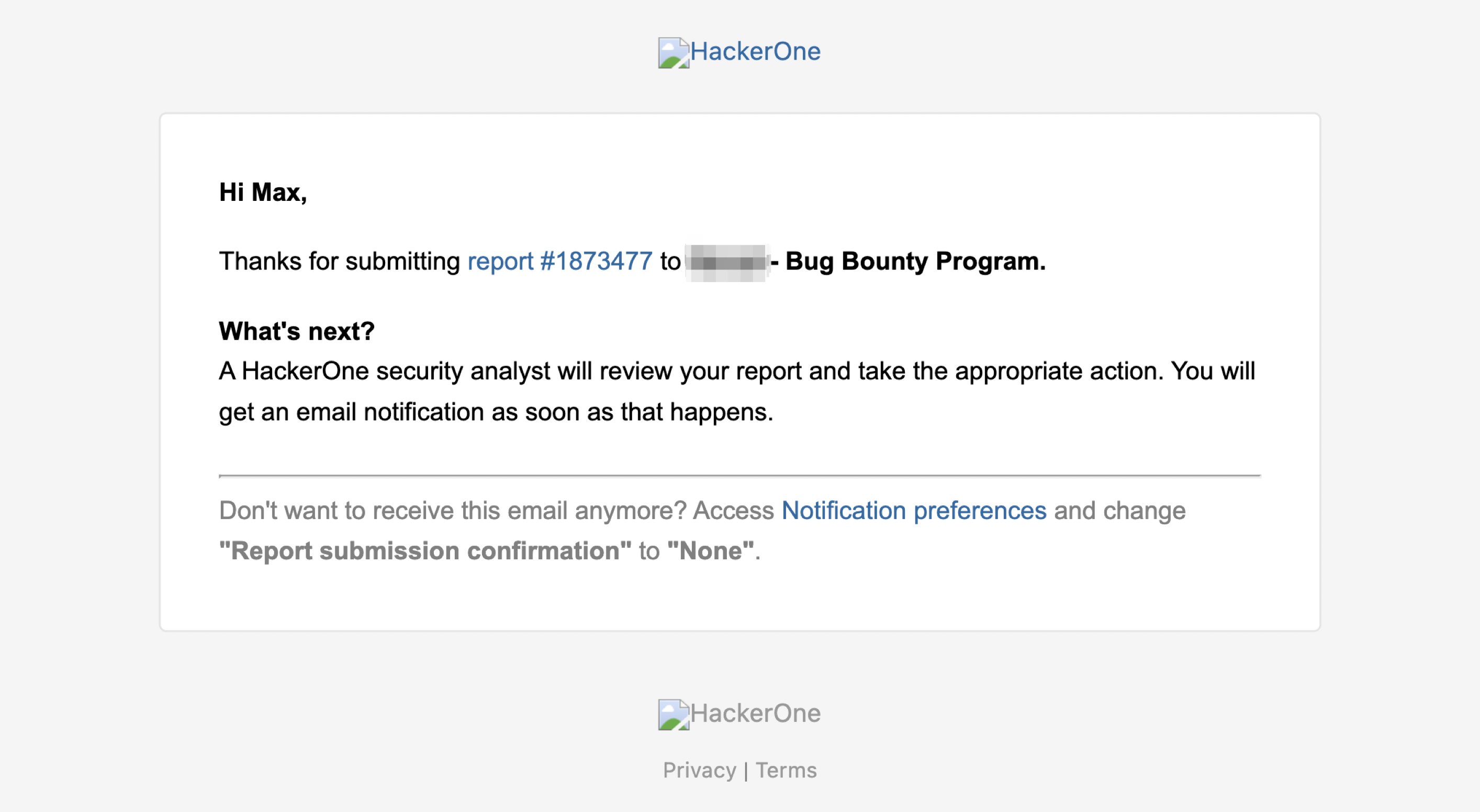 Max Yaremchuk on Twitter: "@Hacker0x01 added a submission confirmation notification. Though the ...