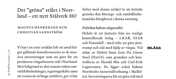 Ekonomisk Debatt on Twitter: "@Sekerhet @MHenrekson & @ChrisSandstrom om det gröna stålet: "Det ...