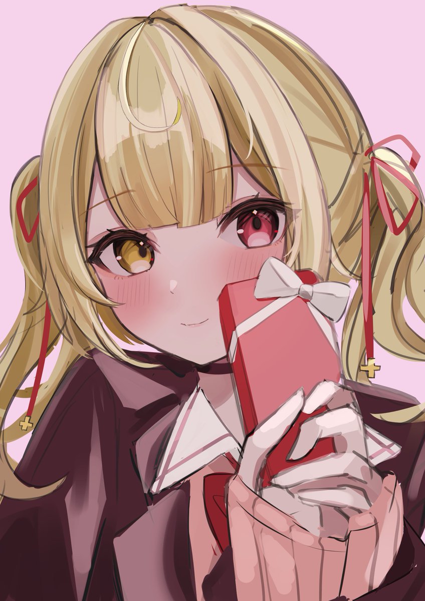 hoshikawa sara 1girl blonde hair solo heterochromia yellow eyes red eyes twintails illustration ...