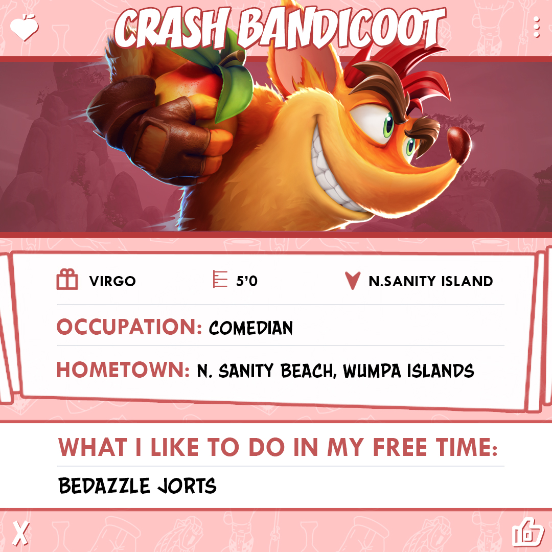 Crash Bandicoot on Twitter: "Happy Valentine's Day! 🧡 Who would you swipe right on!?"