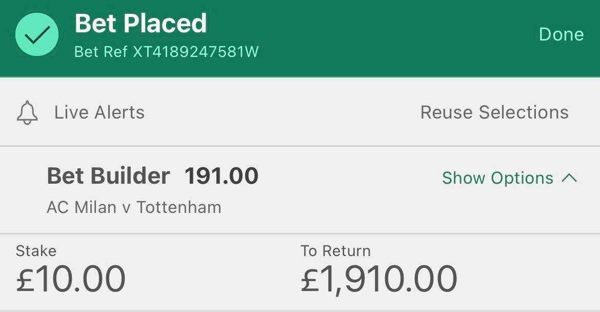 The Spurs Web on Twitter: "HUGE 190/1 Betbuilder for Spurs vs Milan🤩 Only available in this free ...