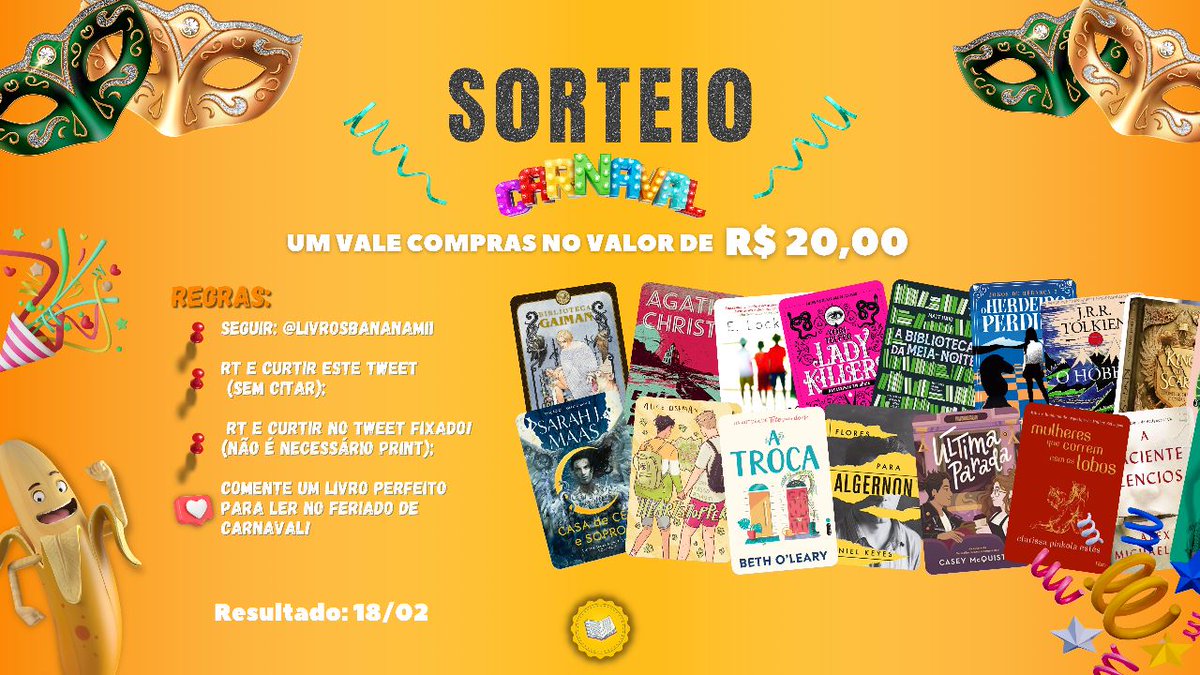 eric 彡 on Twitter: "RT @livrosbananami1: 🎉 Sorteio Carnaval 🎉 📲 Seguir: @livrosbananami1 🔁 RT e ...