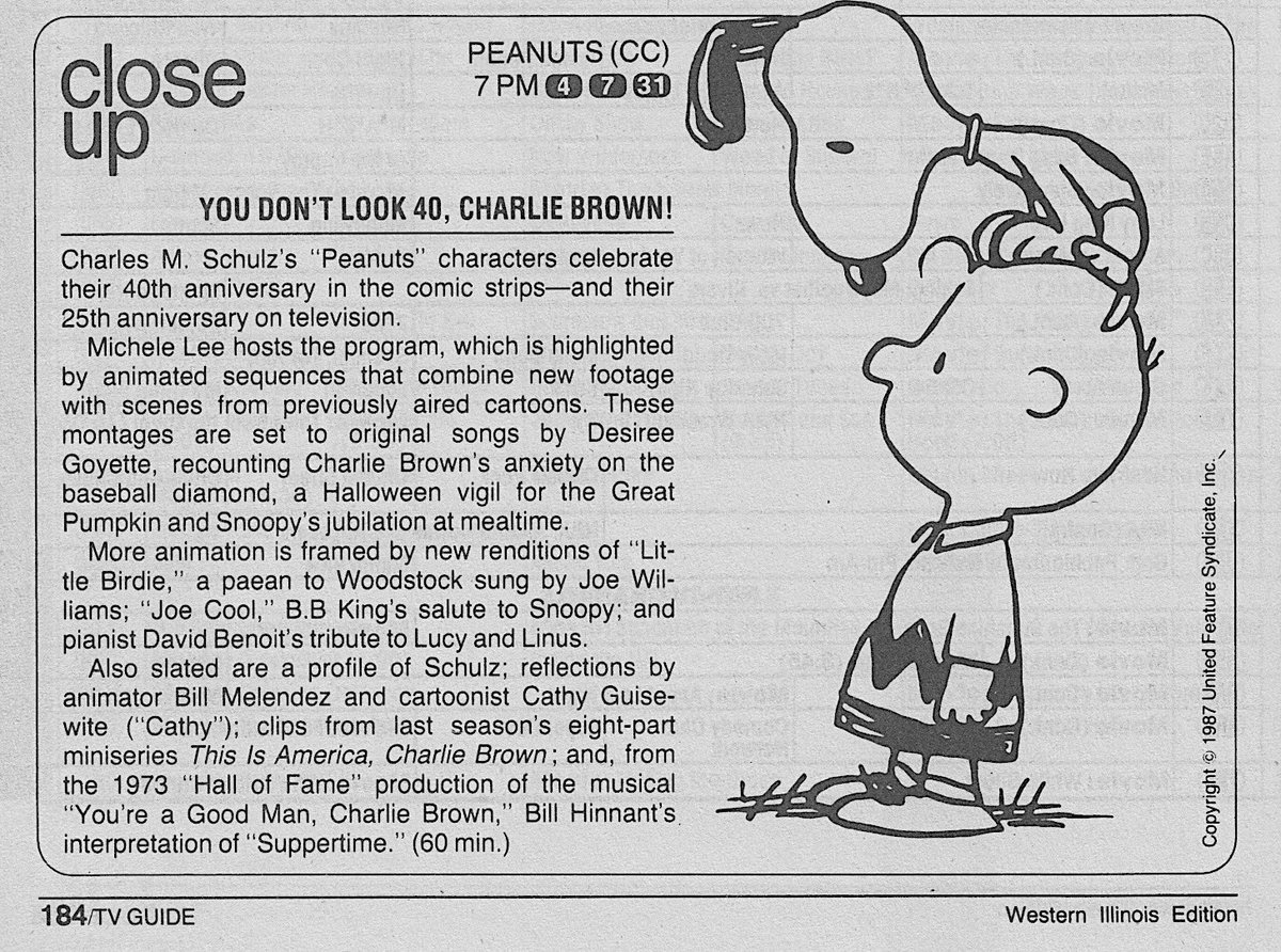 RetroNewsNow on Twitter: "📺CBS Primetime, February 2, 1990: — ‘You Don’t Look 40, Charlie Brown’"