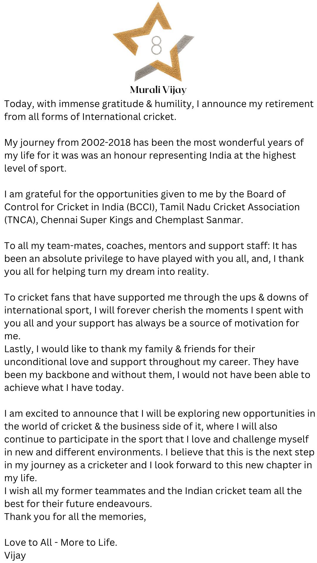 Dr Nimo Yadav on Twitter: "Isne poora murali Vijay ka retirement speech chaap liya 🤣 word to ...