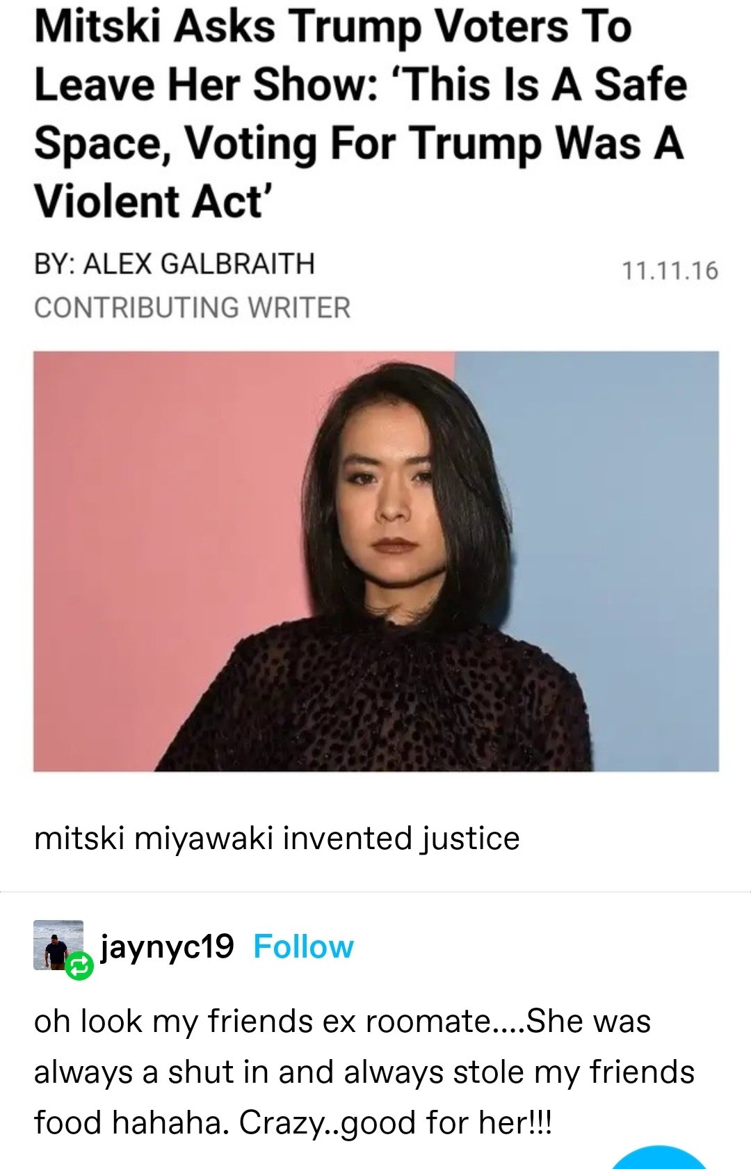 mitski's archive on Twitter: "when mitski went viral in tumblr for stealing her roomate's food ...