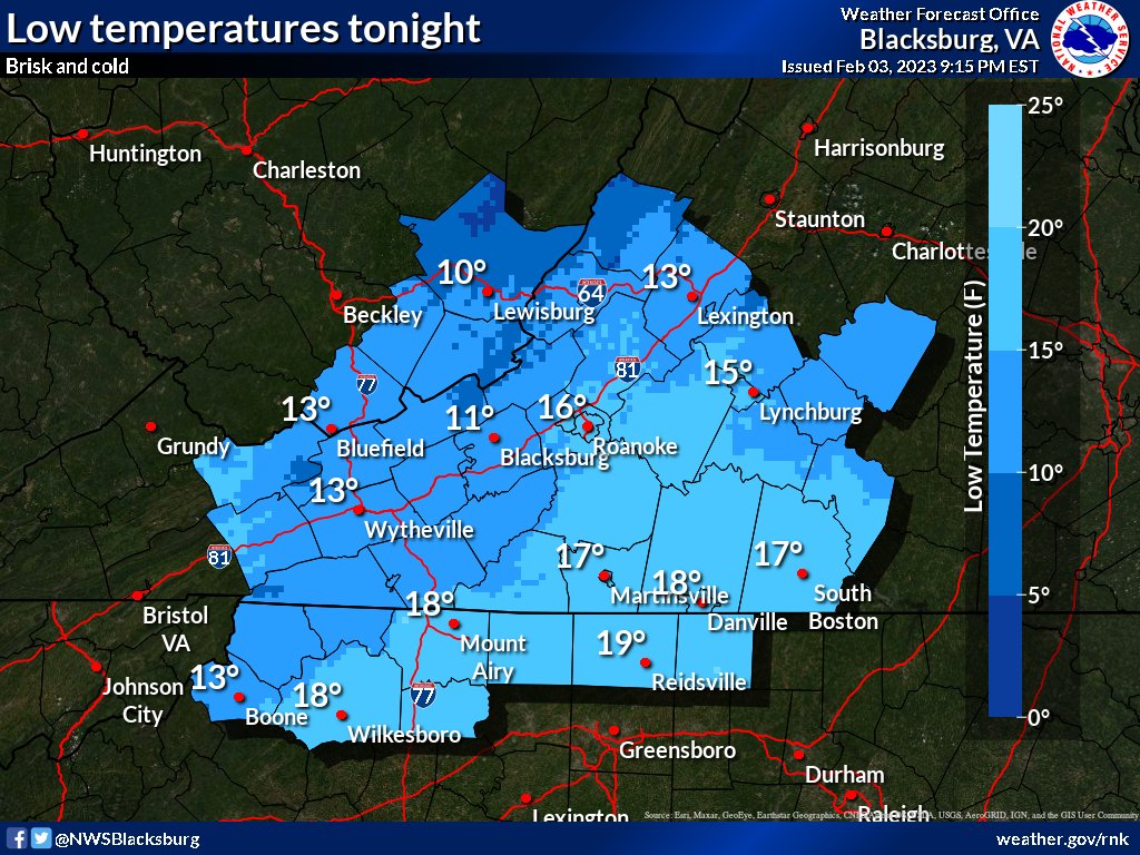 Nws Blacksburg On Twitter Heres A Look At The Low Temperatures