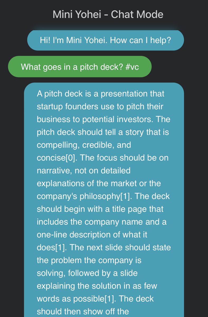Trying a new UX 👀 Mini Yohei now has web search capabilities in chat mode, which you can ...