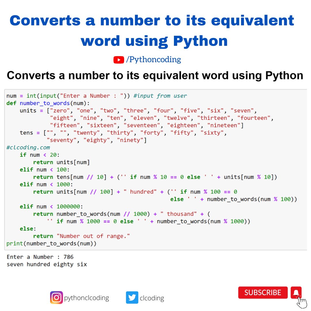 Python Coding On Twitter Day 139 Converts A Number To Its