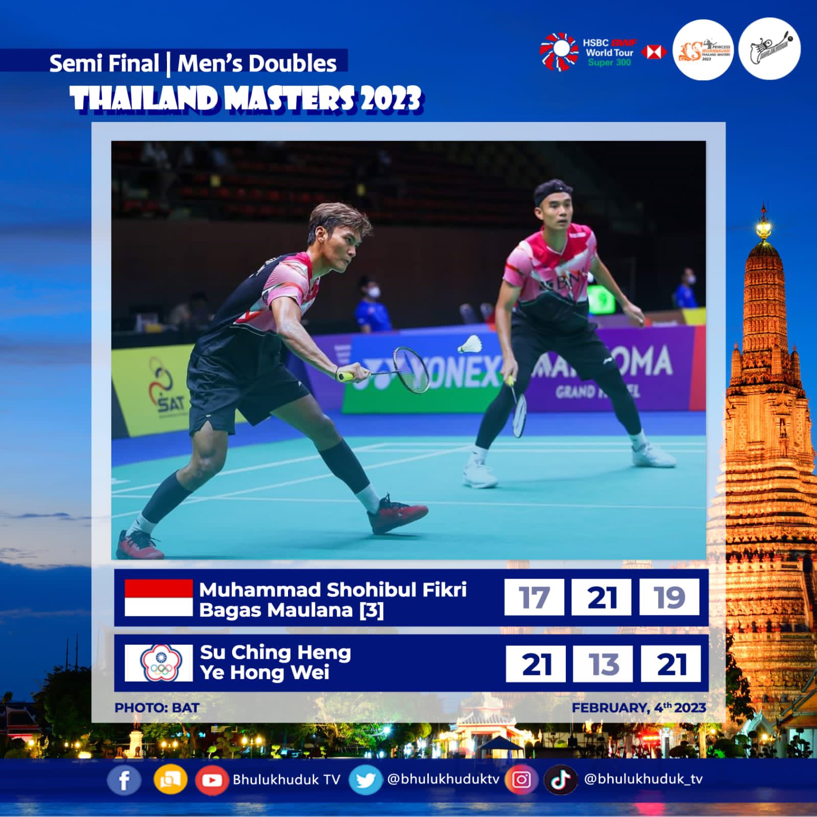 Bhulukhuduk TV on Twitter: "PRINCESS SIRIVANNAVARI Thailand Masters 2023 SEMIFINAL - MD Muhammad ...