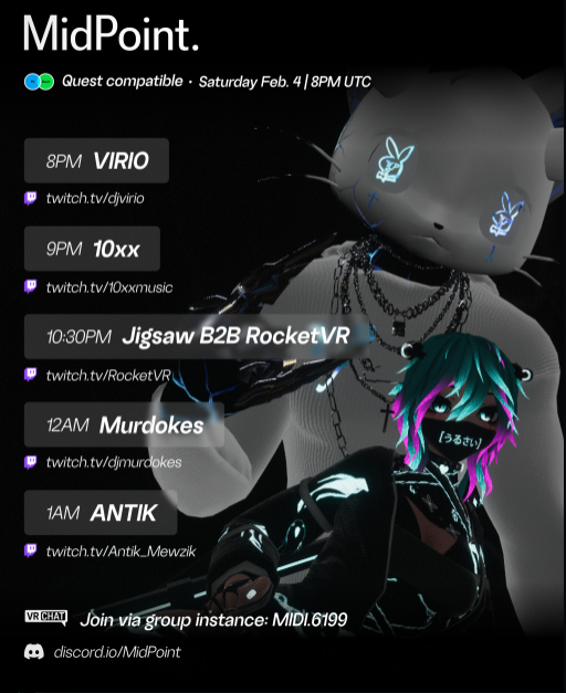 Party Hub on Twitter: "Midpoint. Quest2 Compatible. DNB Night. Starts 21:00 CET / 15:00 EST