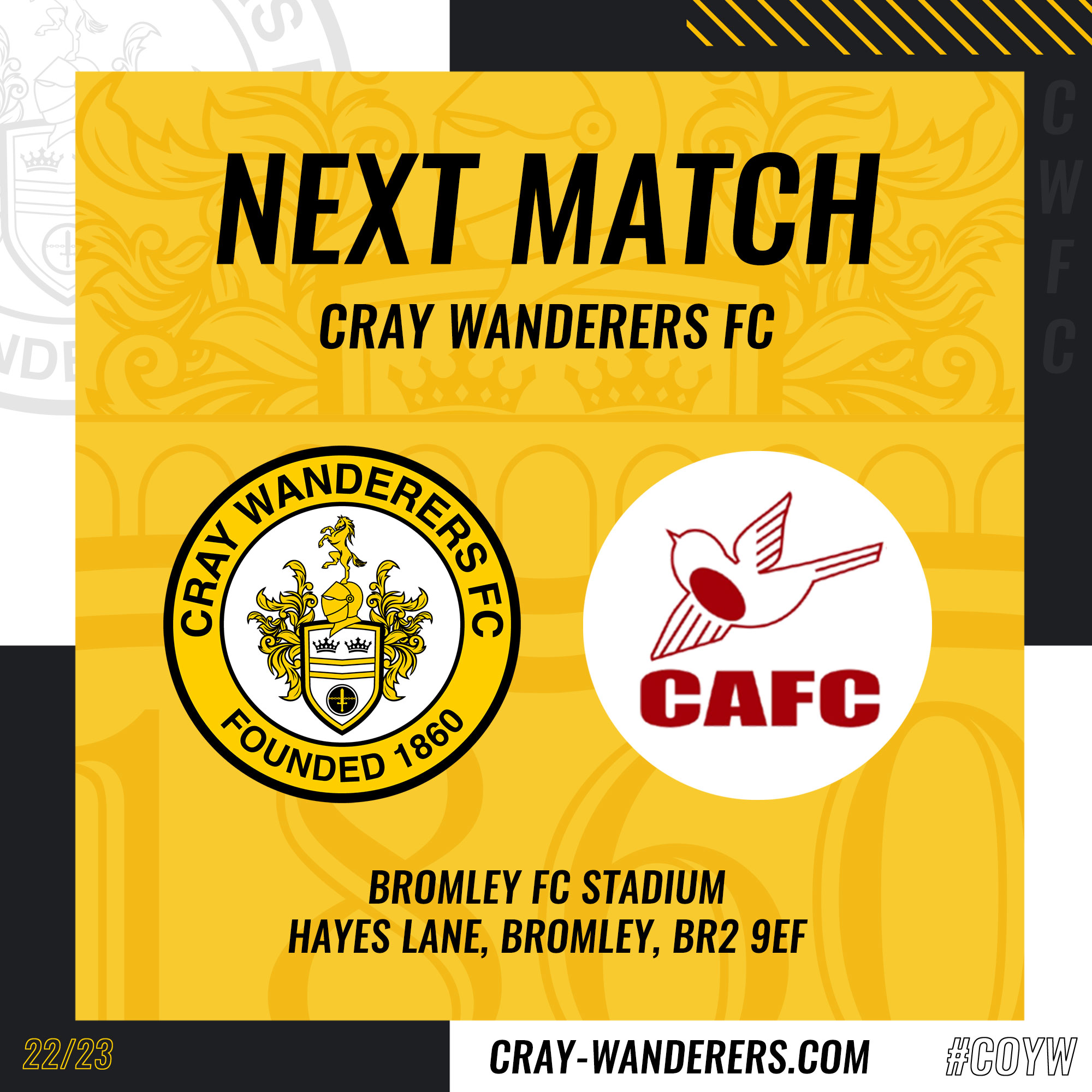Cray Wanderers FC on Twitter: "Next 1st Team Fixture - Saturday 11th February, 3 pm ...