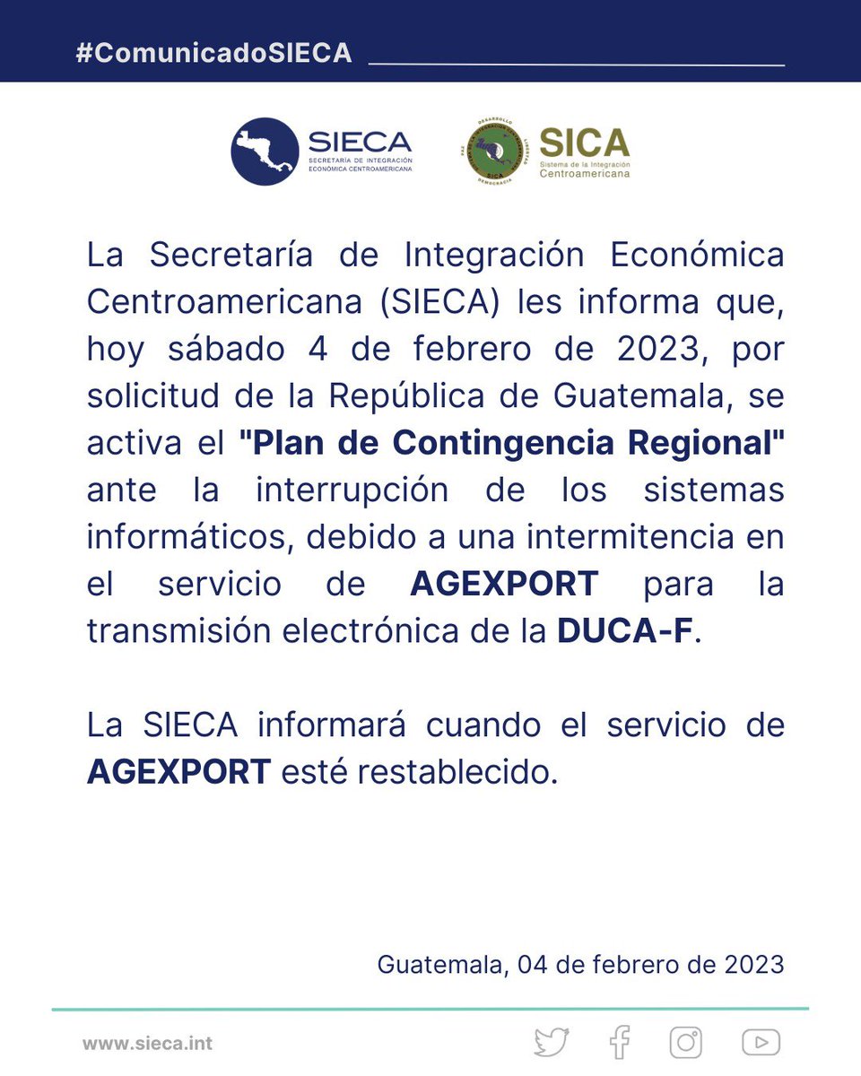 SAT Guatemala on Twitter: "RT @sg_sieca: 📢 Comunicado"