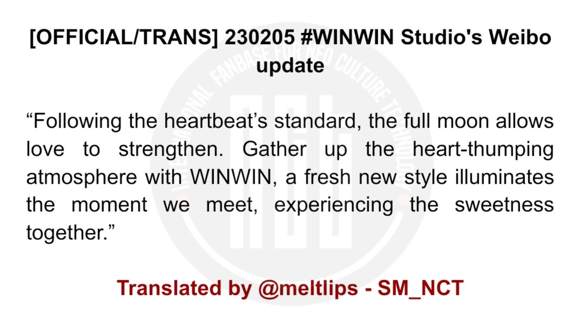 SM_NCT on Twitter: "[OFFICIAL/TRANS] 230205 #WINWIN Studio's Weibo update #NCT #WayV Translated ...