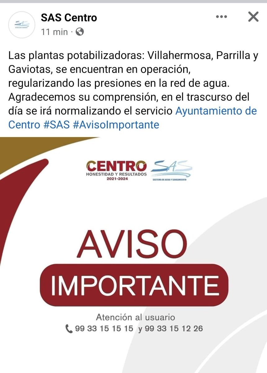 Tabasco Hoy On Twitter Avisoth馃毃 El Sascentroofic Informa Que Las