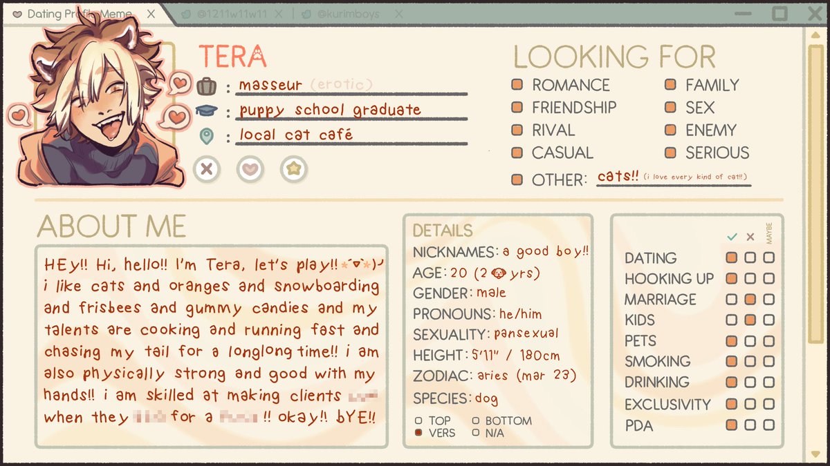 ¹² on Twitter: "mock dating profile i made for discord chat but feel free to use for your single ...