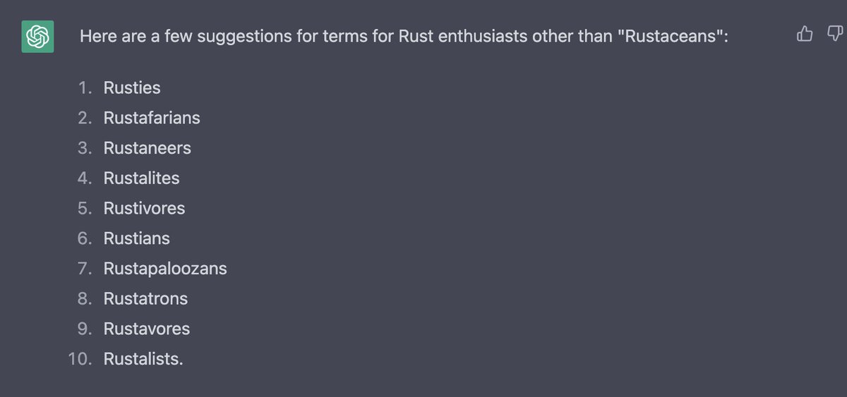 Rustafarian 🦀 Dev On Twitter Which Chatgpt Suggestion Do You Like Rust Rustafarian