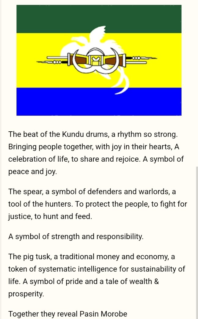 Warime Guti on Twitter: "Morobe Flag - the Kundu, the spear, the Pig tusk and the Kumul. Read on ...