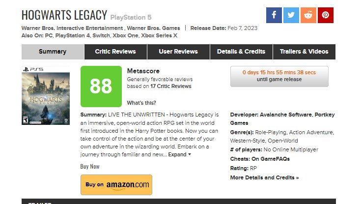 Vitor on Twitter: "Saíram as primeiras análises de Hogwarts Legacy: - Carole Quintale 10/10 ...