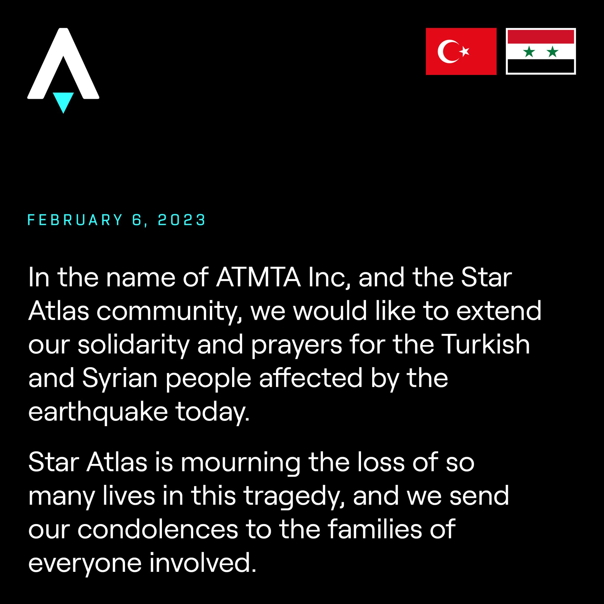 Star Atlas on Twitter: "Our hearts are with everyone impacted by the devastating earthquake that ...