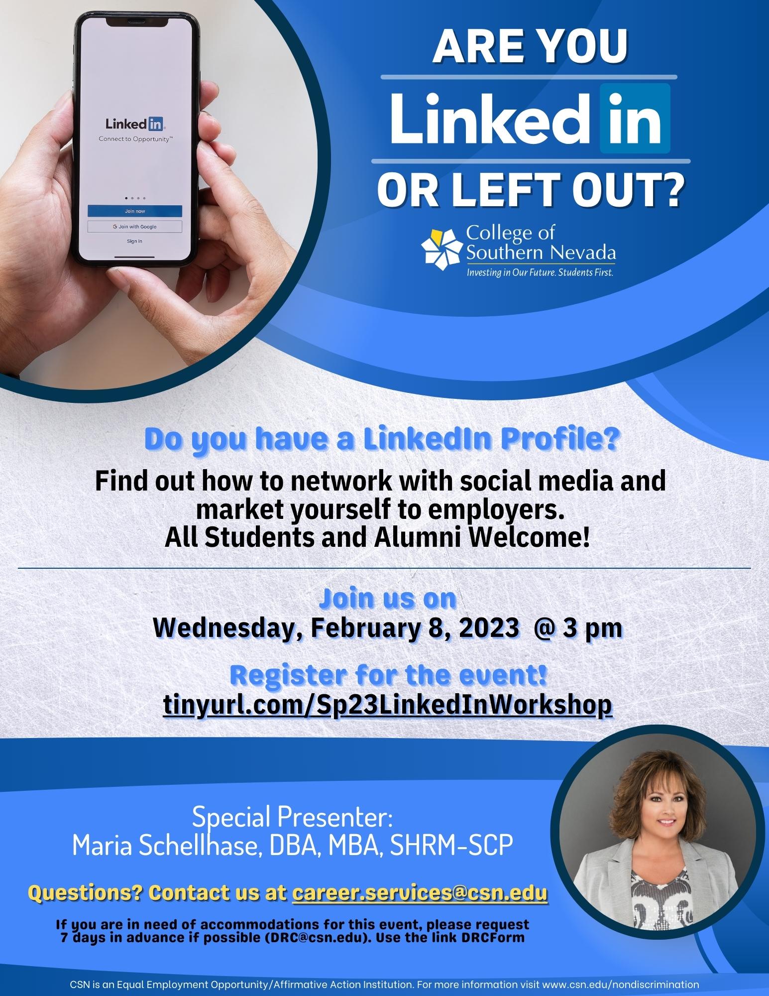 CSN.Career.Services on Twitter: "Wednesday, Feb 8 @ 3pm https://t.co/5hjcVbAzaI Are you LinkedIn ...