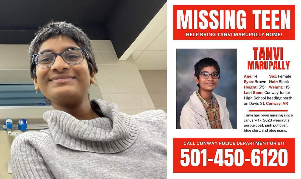 Rose On Twitter Tanvi Marupally 14 Has Been Missing From Conway