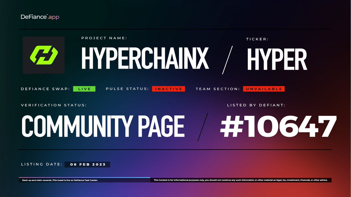 DeFiance.app on Twitter: ".@HyperChainX community page is now live on http://DeFiance.app ...