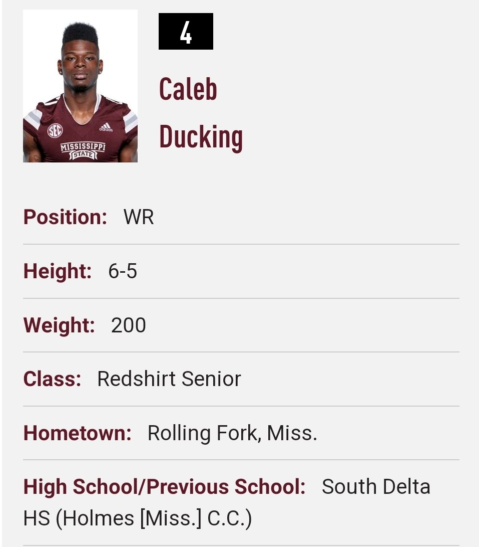FarrellPortal on Twitter: "Mississippi State WR Caleb Ducking entered the portal as a grad ...