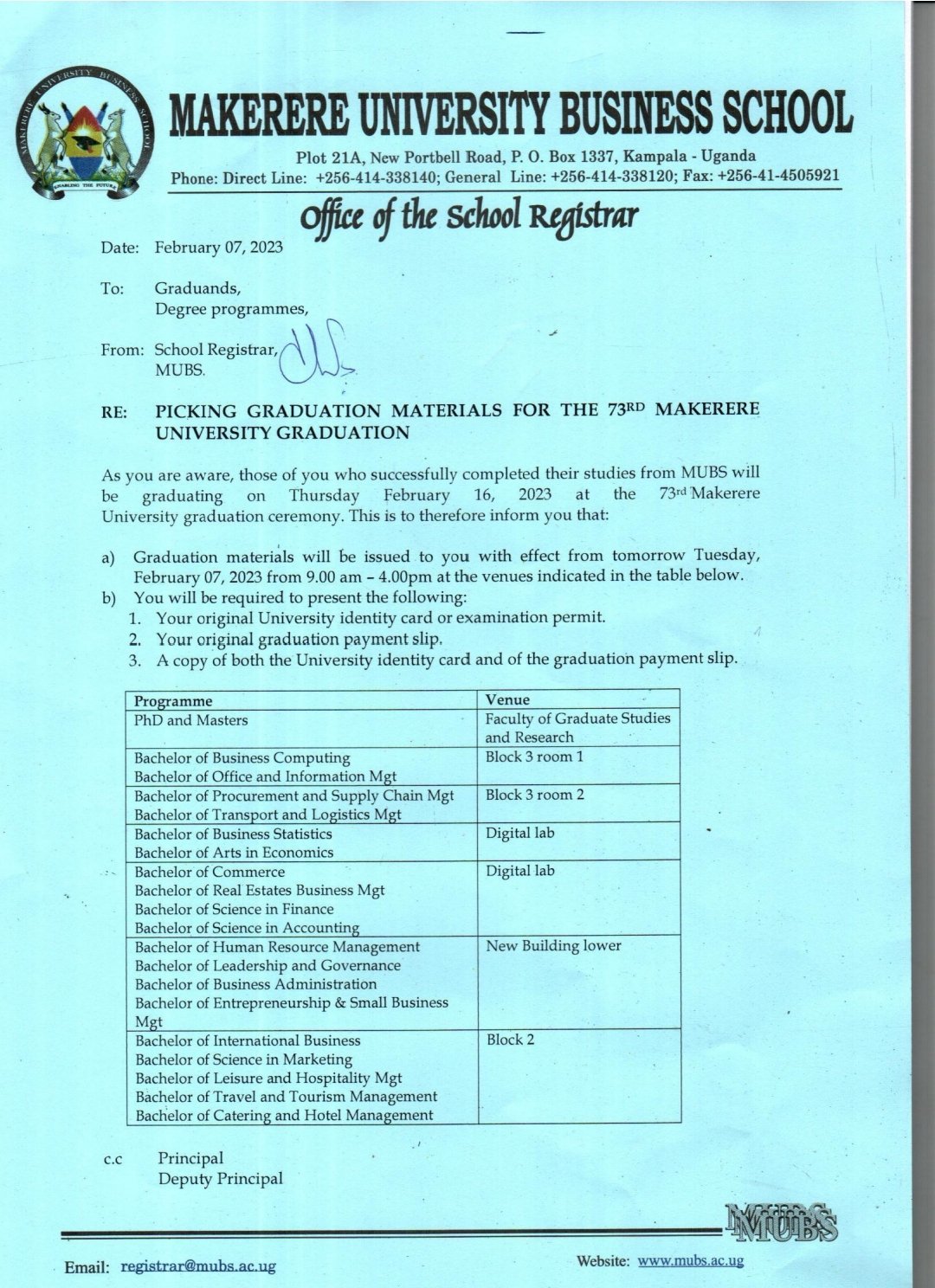 Makerere University Business School on Twitter: "Picking Graduation material for the 73rd ...