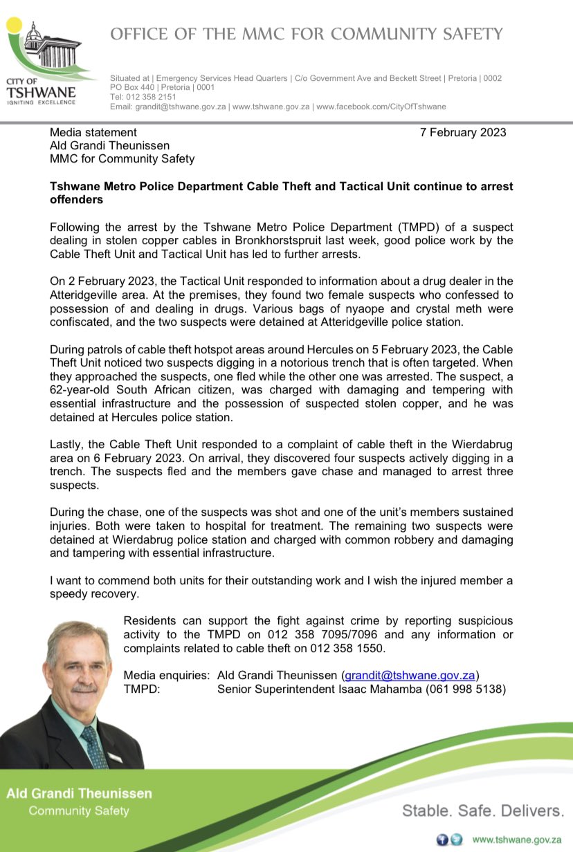 Mayor Randall Williams on Twitter: "STATEMENT: TMPD continues to fight the scourge of cable ...