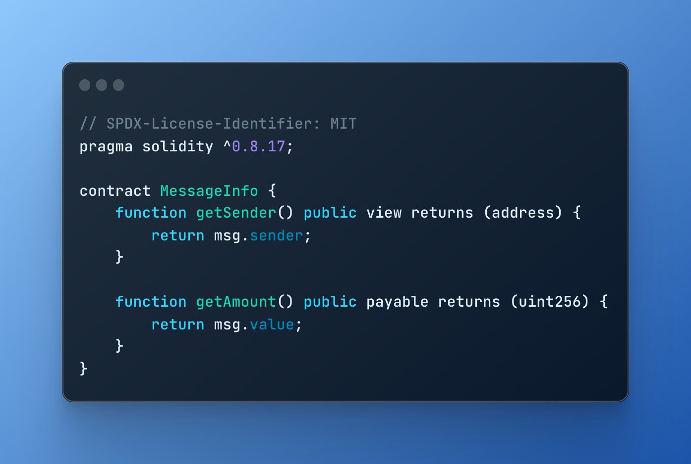 Sway on Twitter: "Getting the message sender and amount in Sway vs. Solidity 📥 This contract has ...