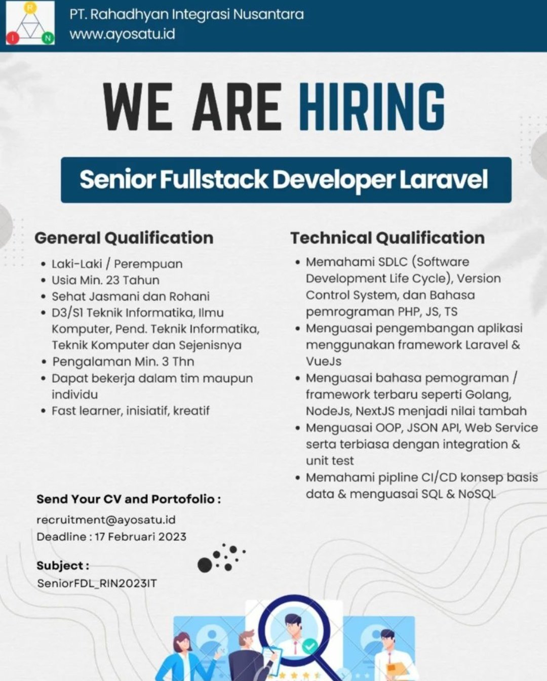 LOKERCOT 💼 on Twitter: "Info loker dari PT Rahadyan Integrasi Nusantara - Senior Fullstack ...