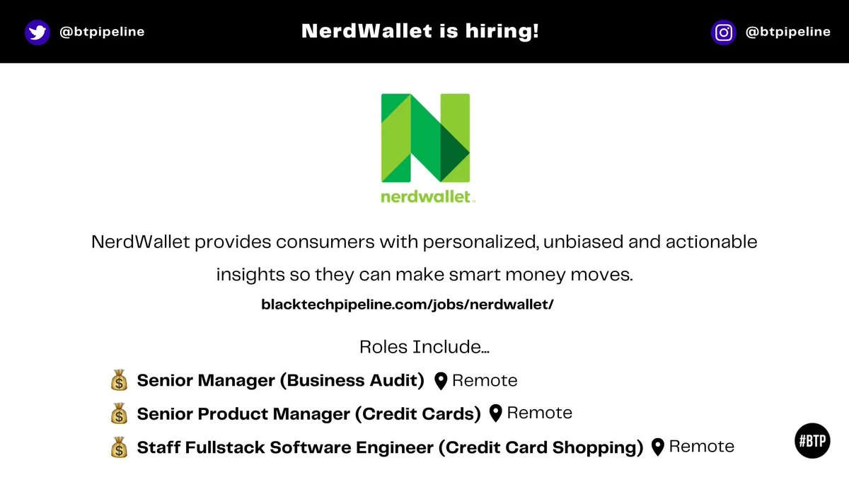 Black Tech Pipeline🚀 on Twitter: "Black Tech Pipeline X NerdWallet 💰 @NerdWallet is now hiring ...
