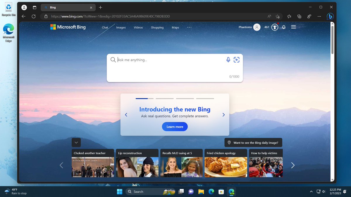 PhantomOcean3💙💛 on Twitter: "Couple bonus screenshots: New Edge + New Bing (sort of)."