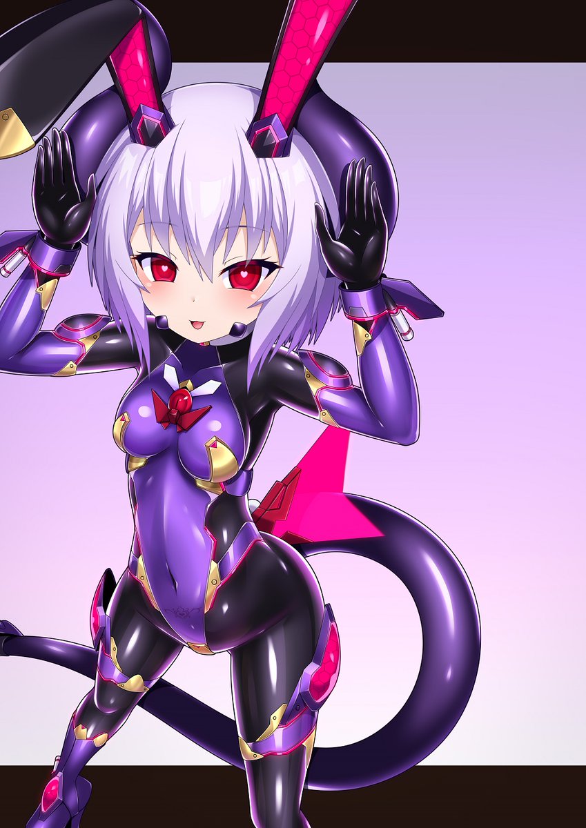 1girl Solo Bodysuit Tail Red Eyes Breasts Short Hair Illustration Images
