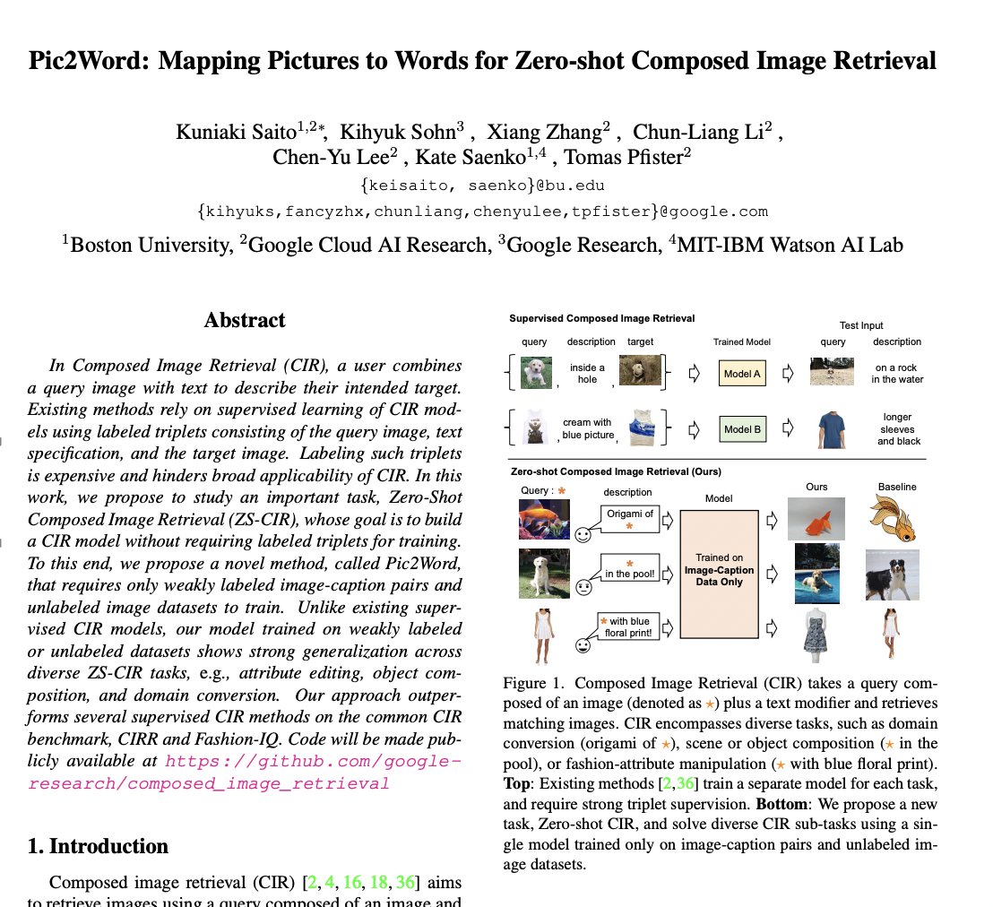 AK on Twitter: "Pic2Word: Mapping Pictures to Words for Zero-shot Composed Image Retrieval abs ...