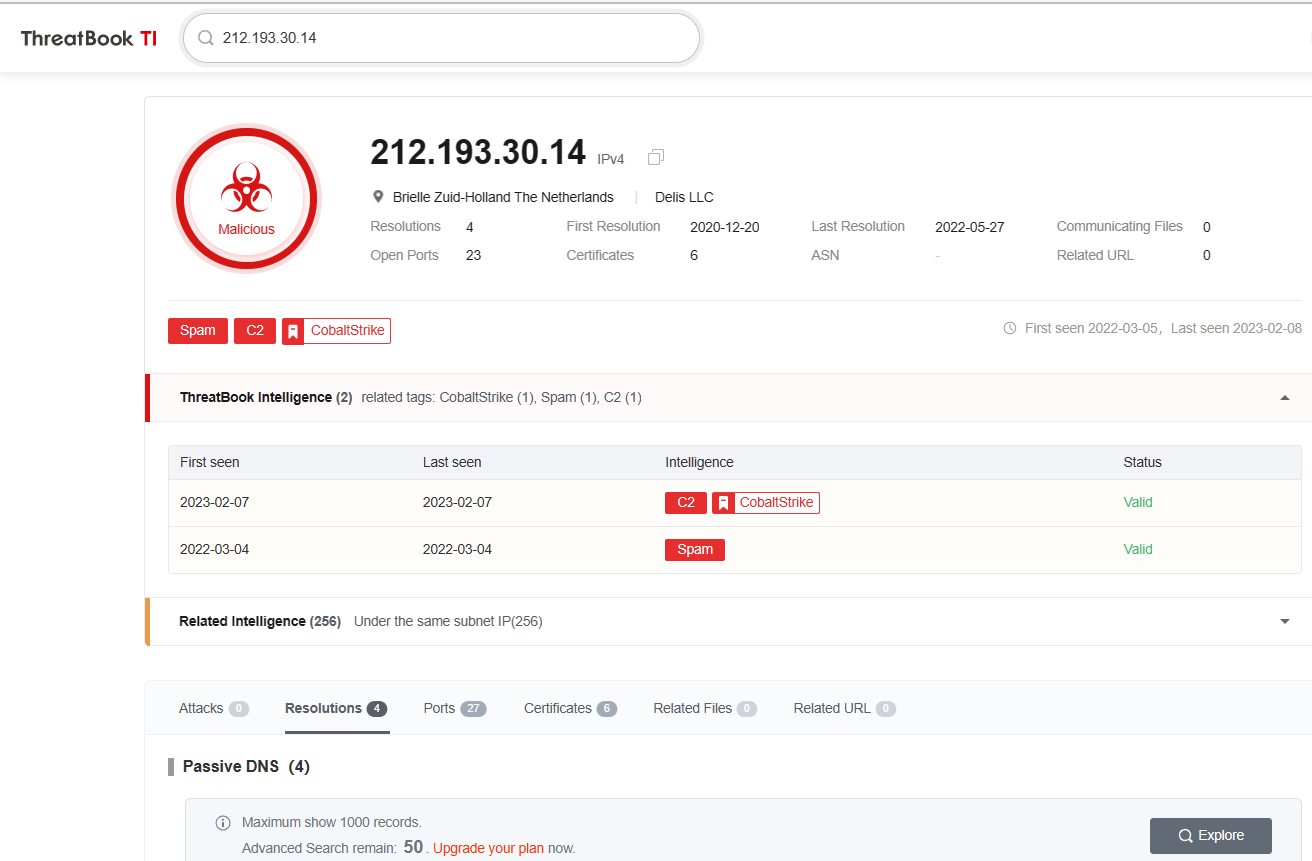 ThreatBook on Twitter: "@drb_ra 212[.]193[.]30[.]14 ThreatBook have marked this with Spam on ...